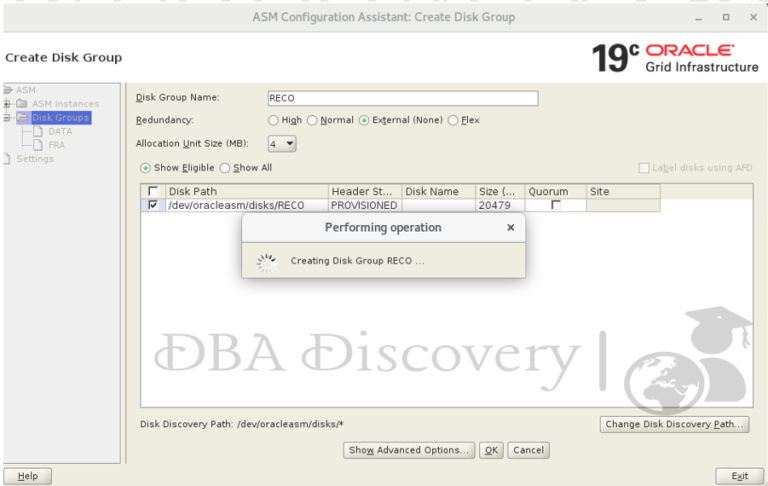 Creating ASM Diskgroup using ASMCA – DBA Discovery